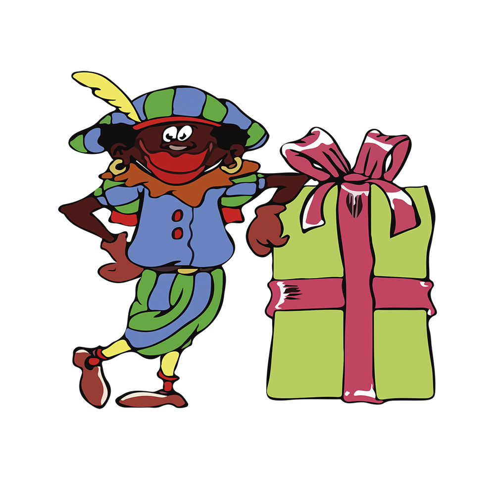 Zwarte Piet met kado raamsticker – destickerman